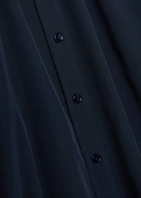JOSEPH Silk-crepe Shirt With Wide Box Pleat And Curved Hem - Navy