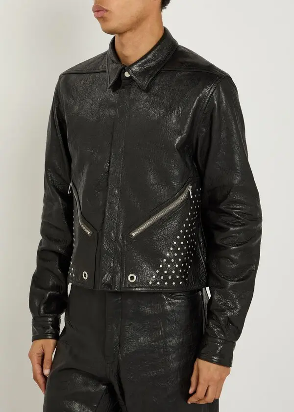 Rick Owens Grained Leather Studded Jacket - Black
