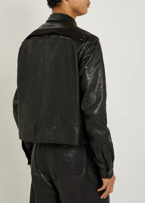 Rick Owens Grained Leather Studded Jacket - Black