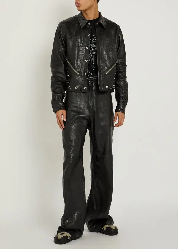 Rick Owens Grained Leather Studded Jacket - Black