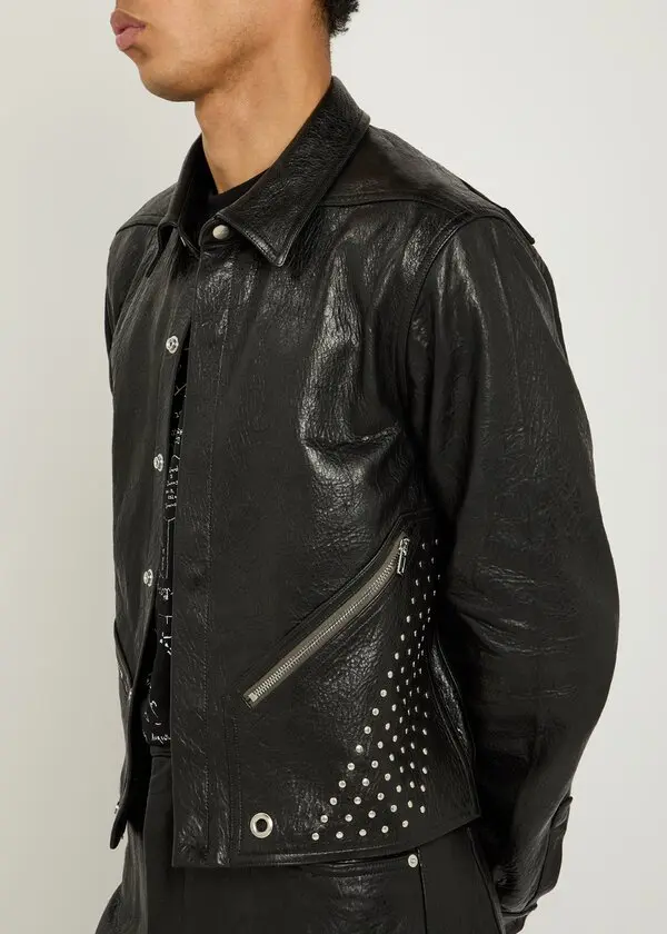 Rick Owens Grained Leather Studded Jacket - Black