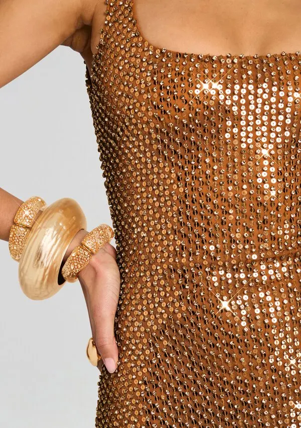 Retrofete Theolonia Sequin Dress - Cinnamon/gold