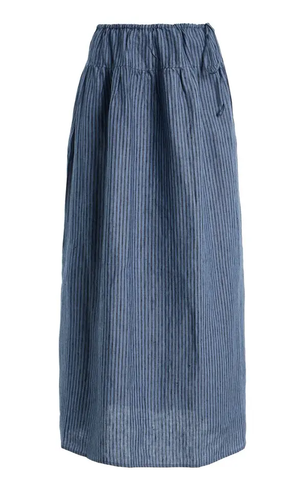 DEIJI STUDIOS Striped Linen Maxi Skirt - Blue