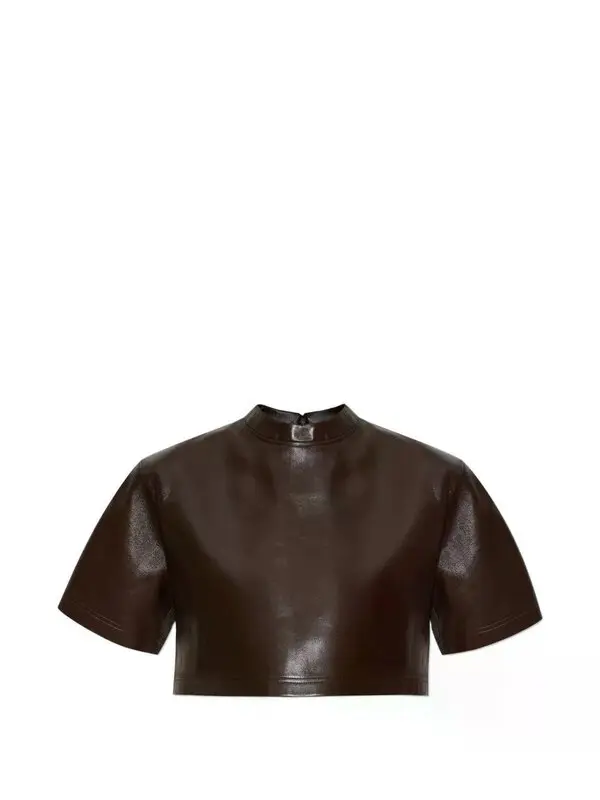 Balenciaga Cropped Collarless Leather T-shirt
