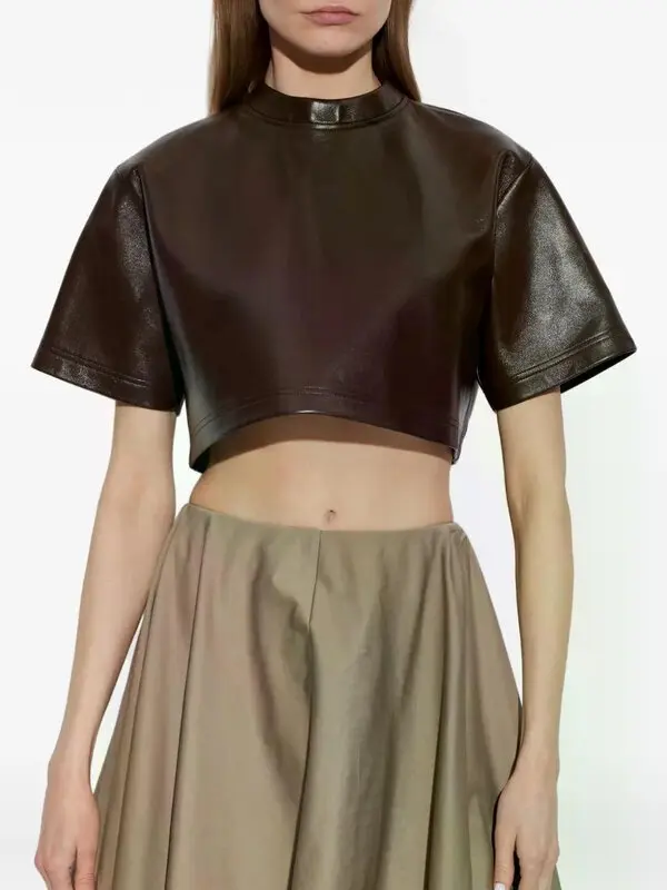 Balenciaga Cropped Collarless Leather T-shirt