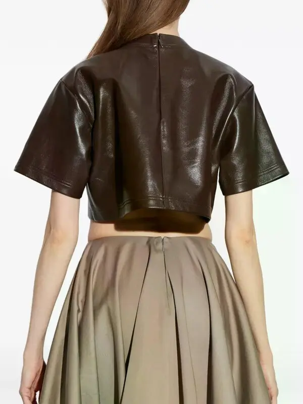 Balenciaga Cropped Collarless Leather T-shirt