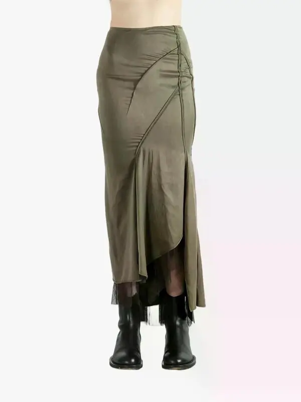 YEHUAFAN Asymmetric Ruffle Trim Midi Skirt