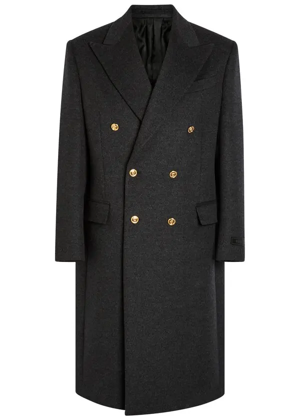 Versace Wool Double-breasted Pea Coat - Dark Grey