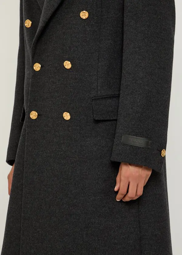 Versace Wool Double-breasted Pea Coat - Dark Grey