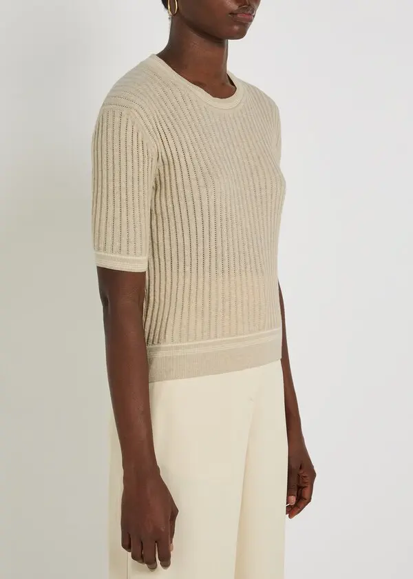 TOD'S Cropped Cotton-knit T-shirt With Striped Trims - Beige