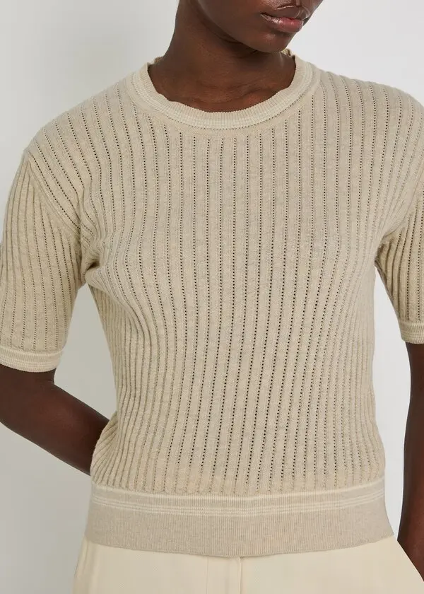 TOD'S Cropped Cotton-knit T-shirt With Striped Trims - Beige