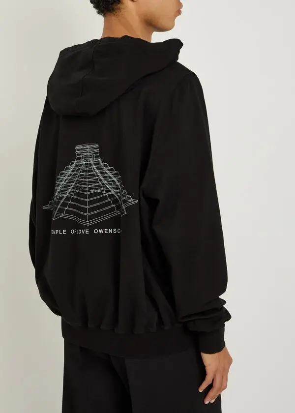 Rick Owens Printed Hooded Cotton Sweatshirt - Black