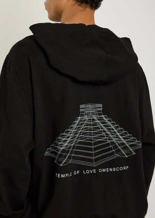Rick Owens Printed Hooded Cotton Sweatshirt - Black
