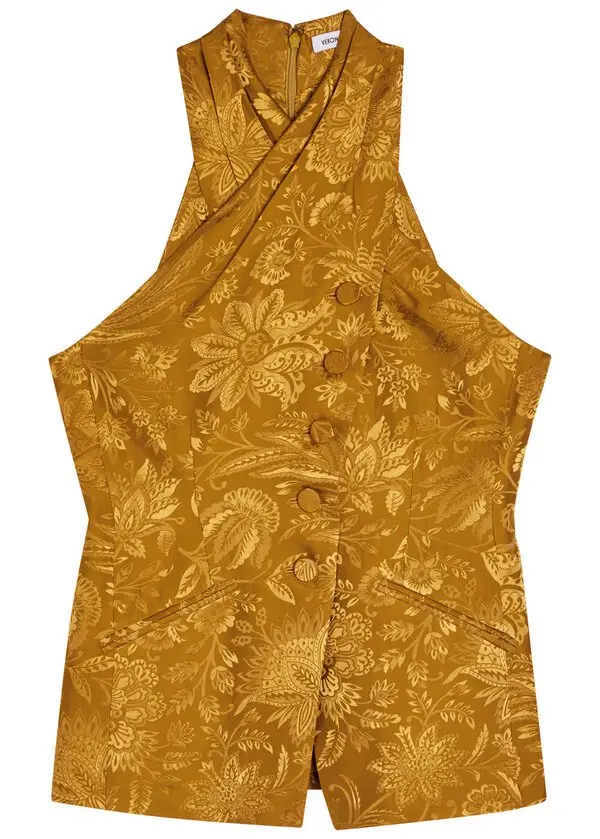 Veronica Beard Pacey Floral-jacquard Satin Top