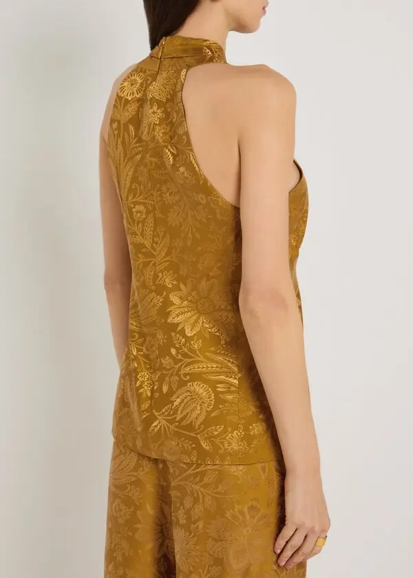 Veronica Beard Pacey Floral-jacquard Satin Top