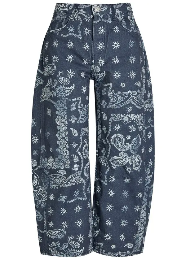Free People Printed Barrel-leg Jeans - Blue