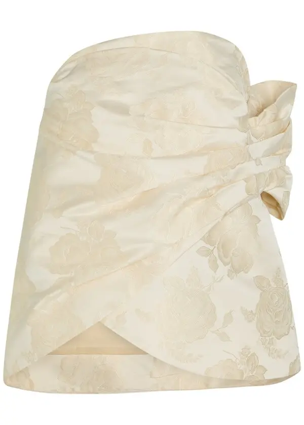 Simone Rocha Floral-jacquard Gathered Satin Top - Cream