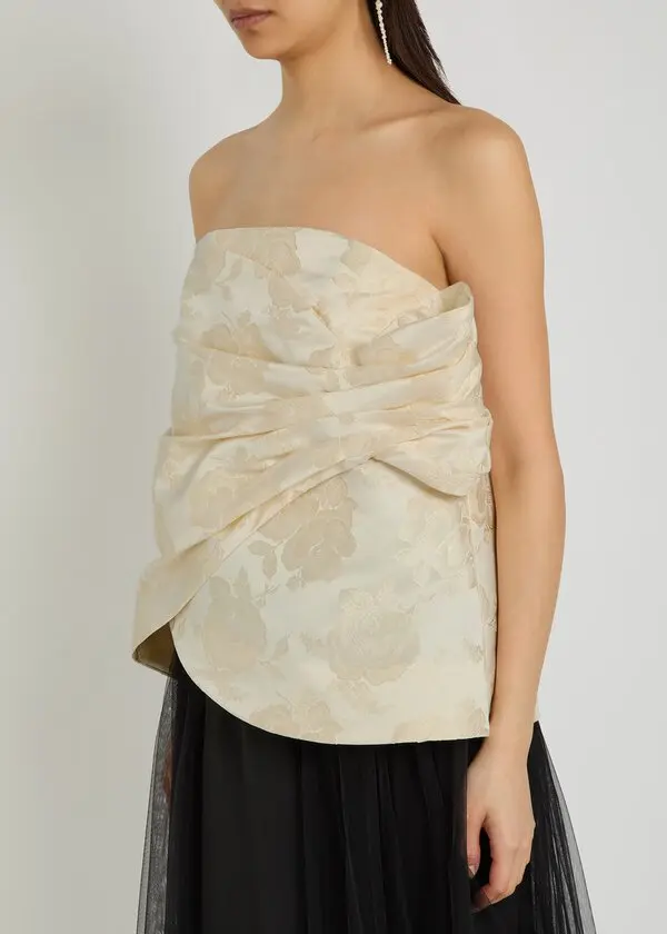 Simone Rocha Floral-jacquard Gathered Satin Top - Cream