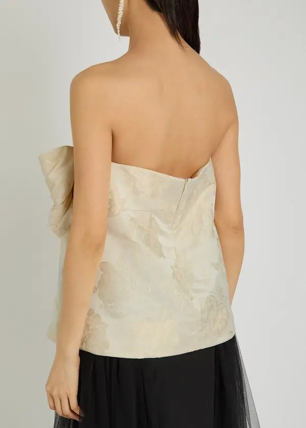Simone Rocha Floral-jacquard Gathered Satin Top - Cream