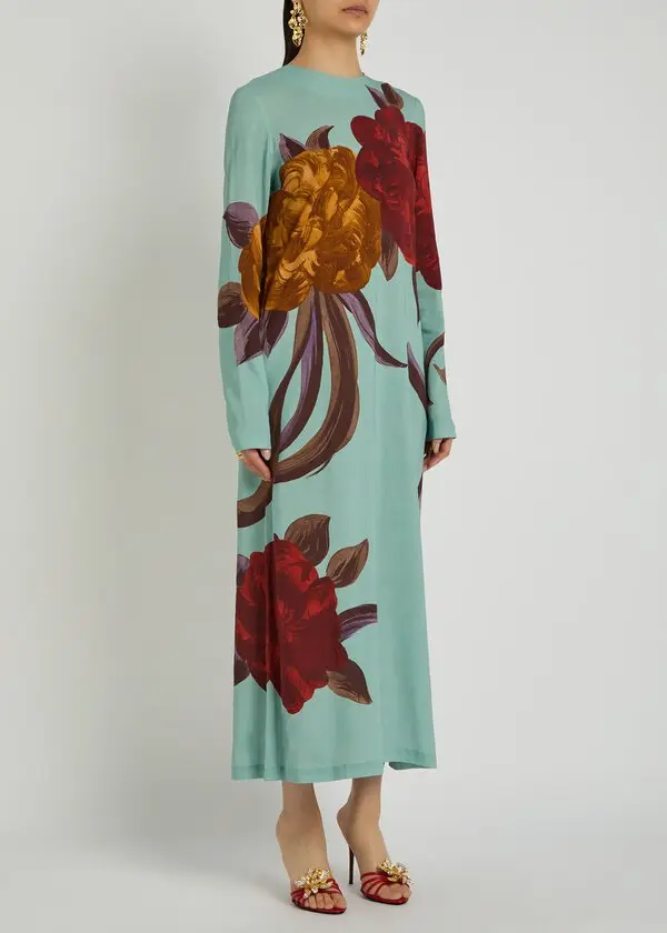 La DoubleJ Floral-print Stretch-jersey Midi Dress - Blue
