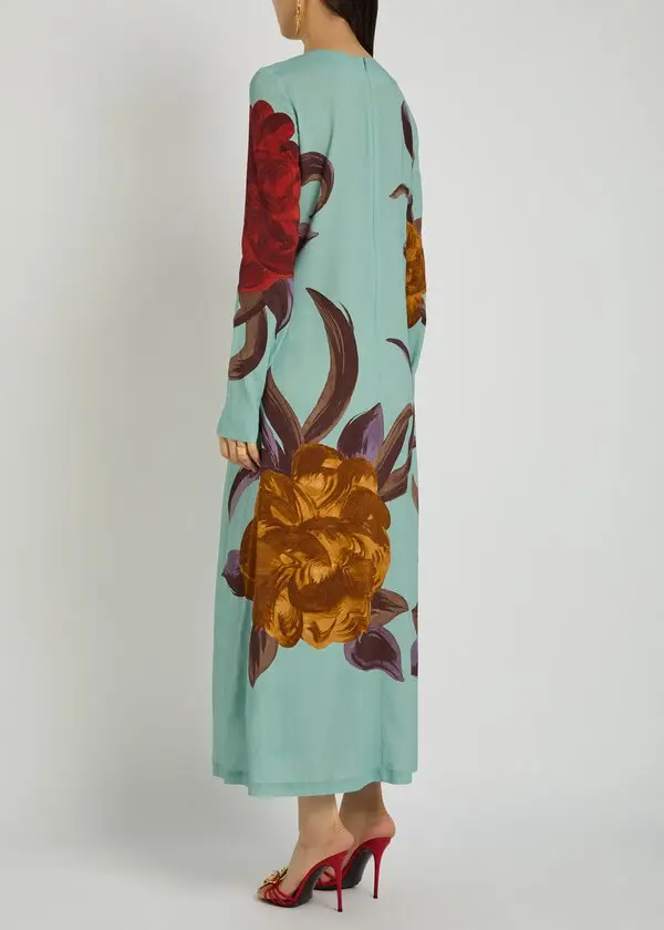 La DoubleJ Floral-print Stretch-jersey Midi Dress - Blue