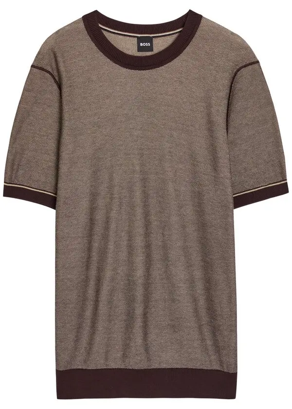 BOSS Nalon Knit Cotton-blend T-shirt - Dark Brown