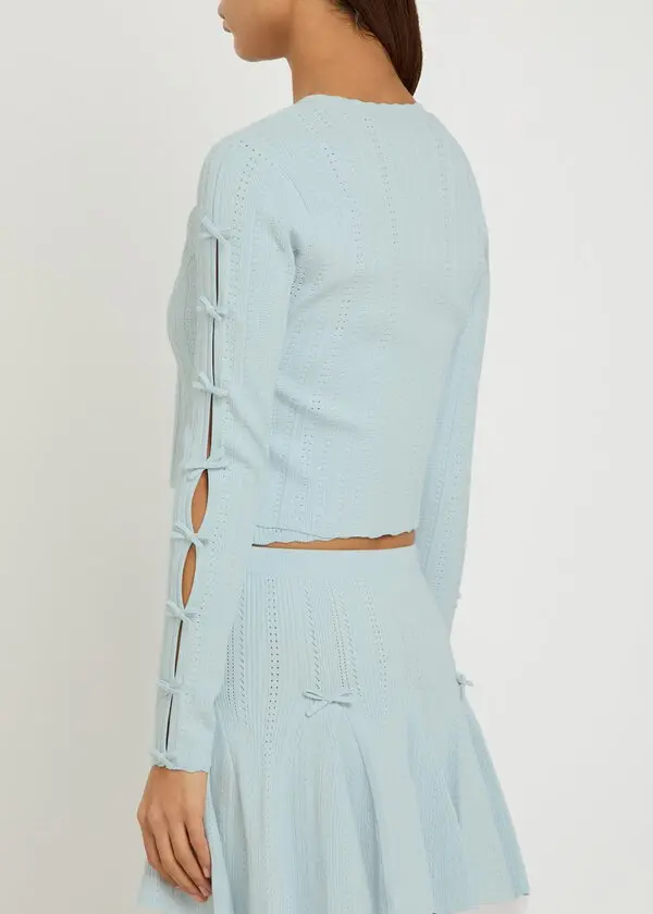LoveShackFancy Bow-appliquéd Pointelle-knit Cardigan
