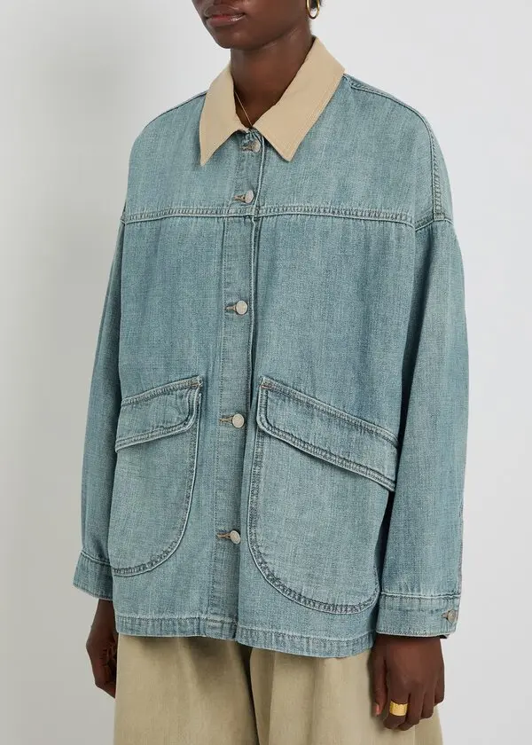 Free People Denim Jacket With Canvas Collar - Blue