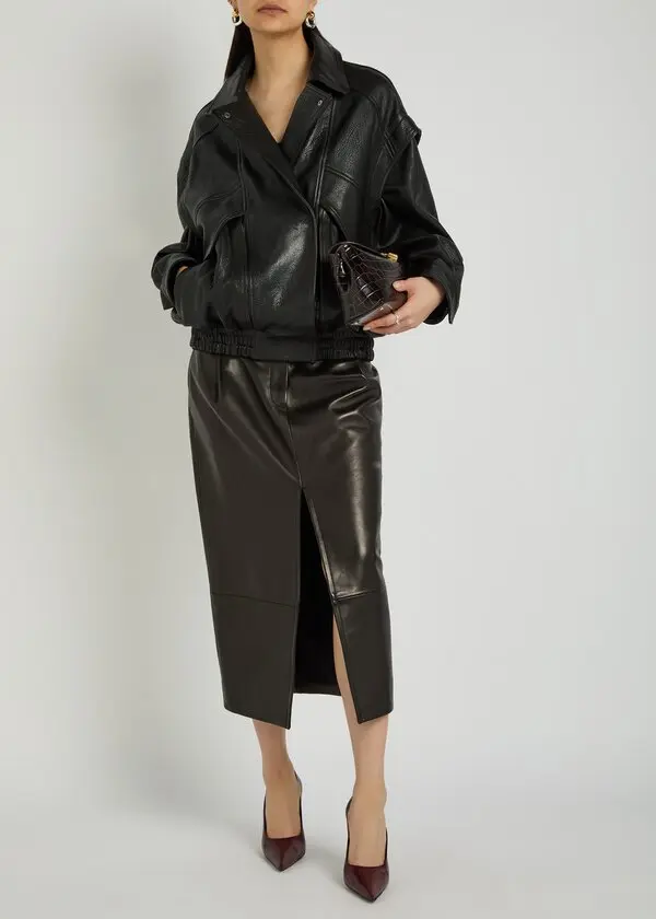 Nour Hammour Micah Grained Leather Jacket - Black