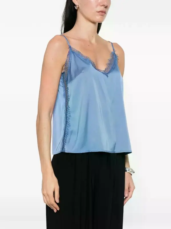 Imperial Lace Trim V-neck Camisole - Blue