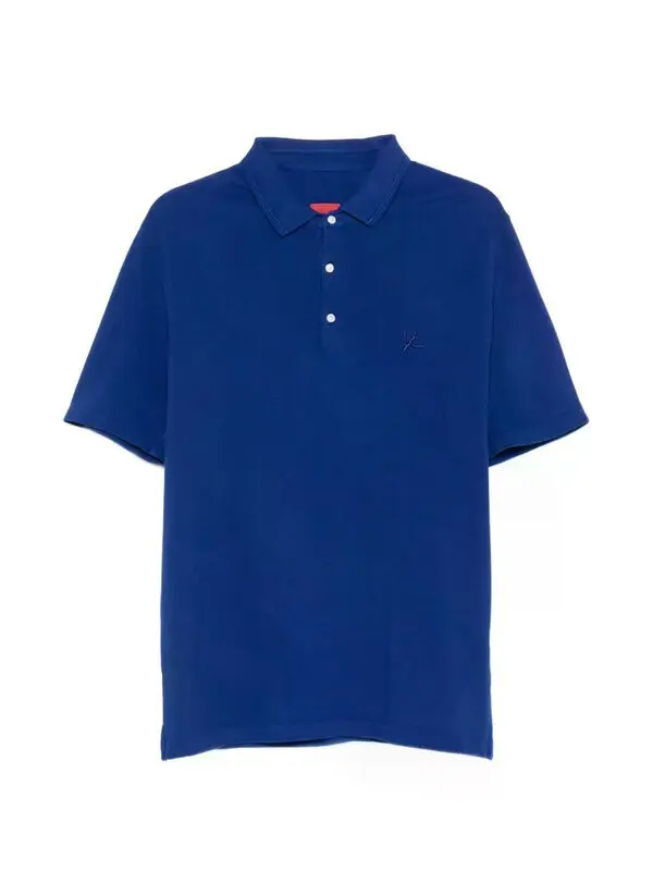 Isaia Embroidered Button Polo Shirt - Blue