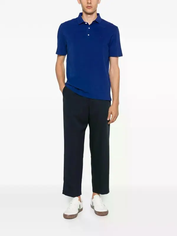 Isaia Embroidered Button Polo Shirt - Blue