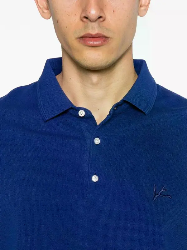Isaia Embroidered Button Polo Shirt - Blue
