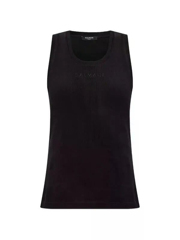 Balmain Logo-embroidered Ribbed Tank Top - Black