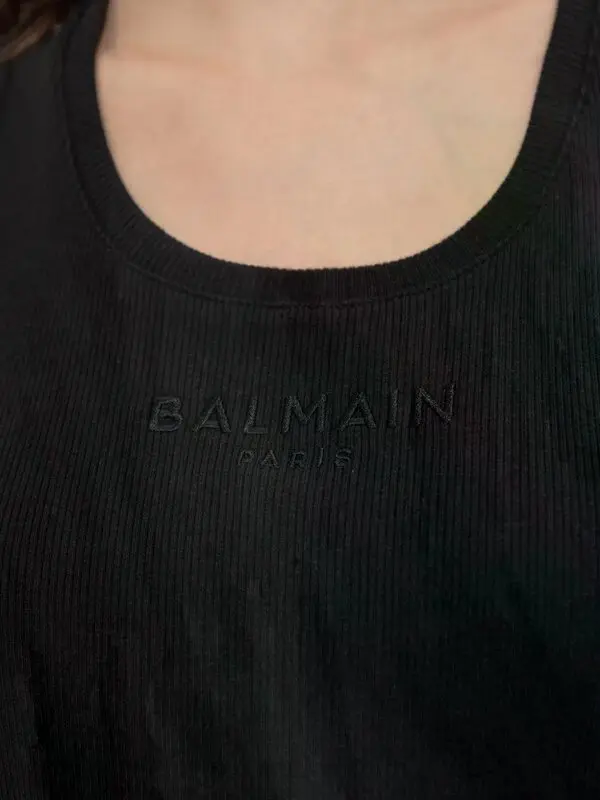 Balmain Logo-embroidered Ribbed Tank Top - Black