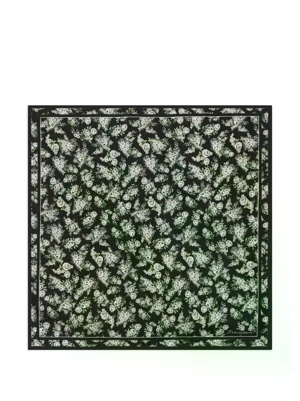 Dolce & Gabbana 50x50 Small Flower Bouquet-print Silk Twill Scarf - Black