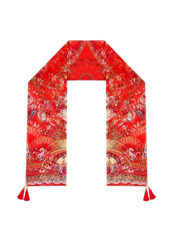 Camilla Crinkle Floral-print Scarf - Red
