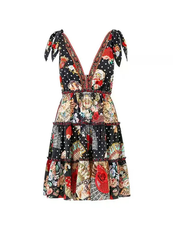 Camilla Tiered Shoulder-tie Mini Dress - Black