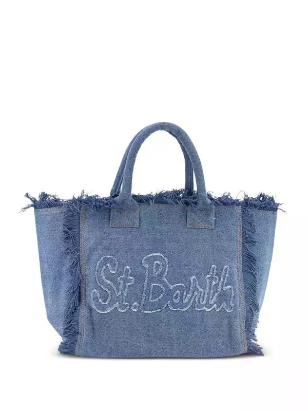 MC2 SAINT BARTH Vanity Fringed Logo Denim Tote - Blue
