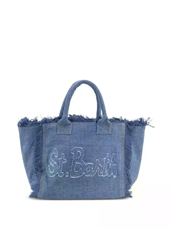 MC2 SAINT BARTH Vanity Fringed Logo Denim Tote - Blue