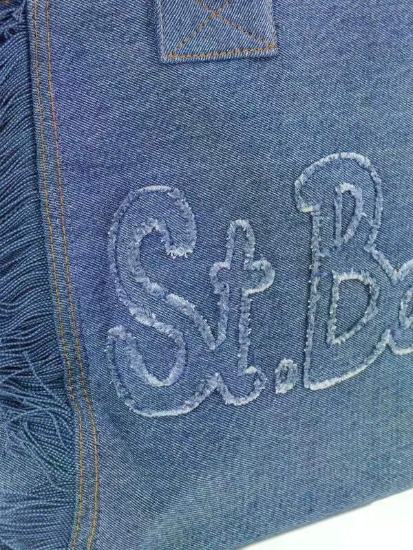 MC2 SAINT BARTH Vanity Fringed Logo Denim Tote - Blue