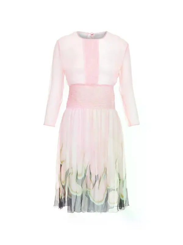 Prada Long-sleeve Silk Dress With Smocked Waist