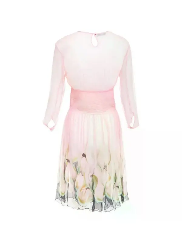 Prada Long-sleeve Silk Dress With Smocked Waist