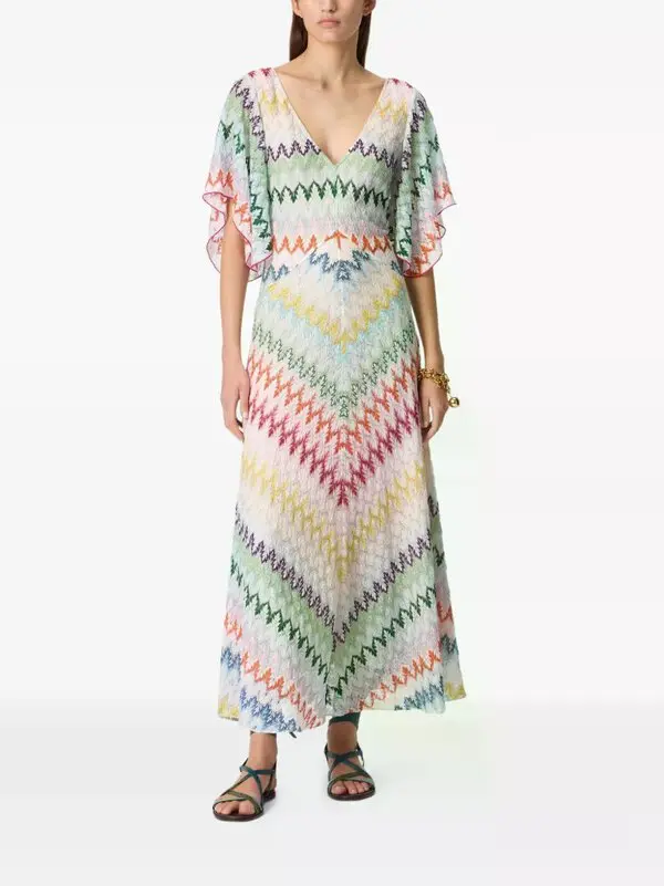 Missoni V-neck Chevron-pattern Maxi Dress - Neutrals