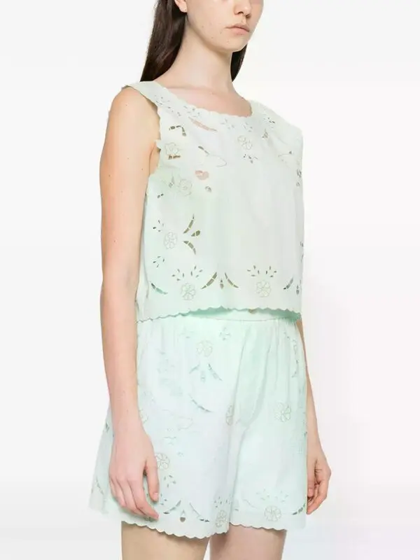 FORTE_FORTE Floral Scalloped Top - Green