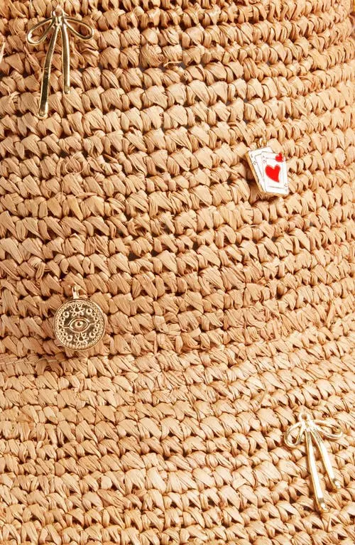 San Diego Hat Charm Embellished Raffia Bucket Hat