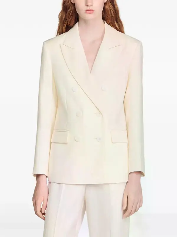 Sandro Double-breasted Fitted Blazer - Neutrals