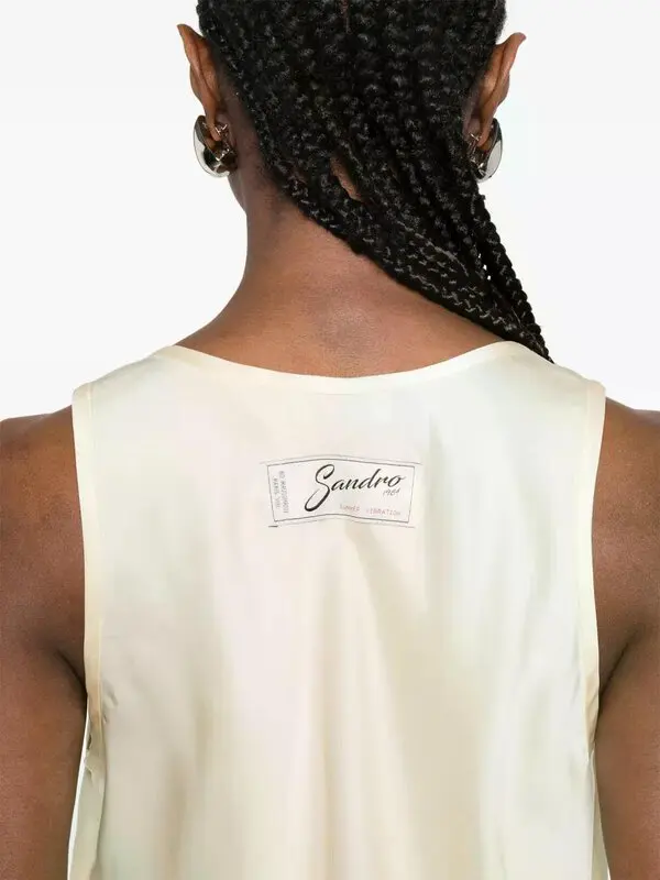 Sandro Sleeveless Lace-trimmed Satin Top