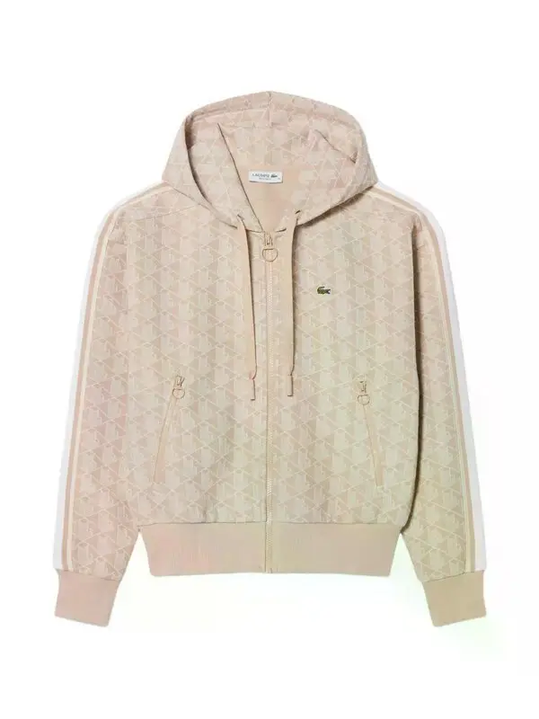 Lacoste Geometric Monogram Zip Hoodie - Neutrals