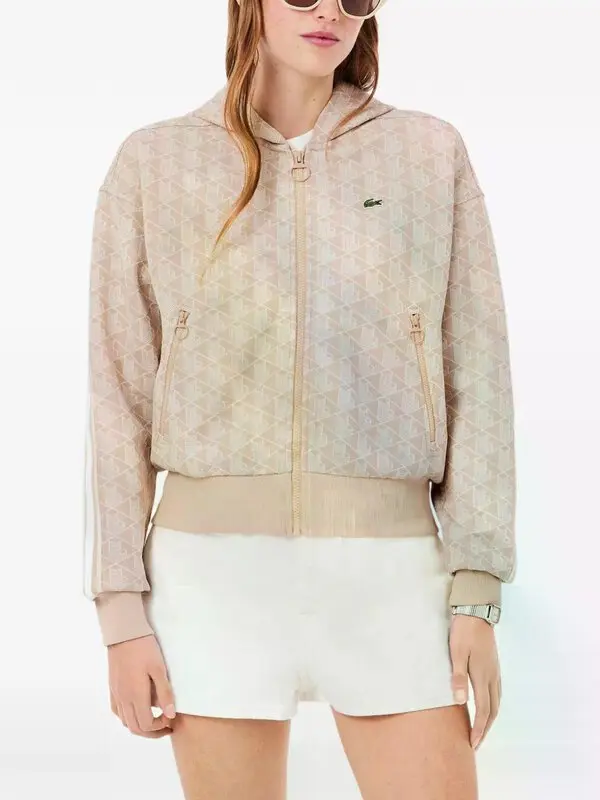 Lacoste Geometric Monogram Zip Hoodie - Neutrals